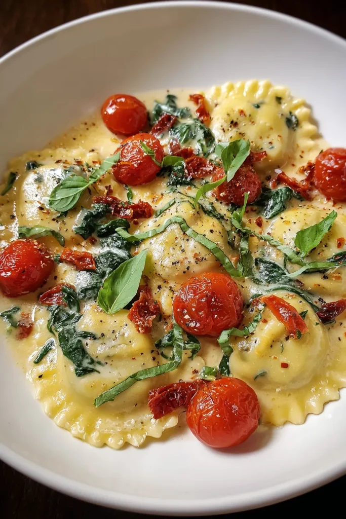 Creamy Tuscan Ravioli – Cooking With Laura