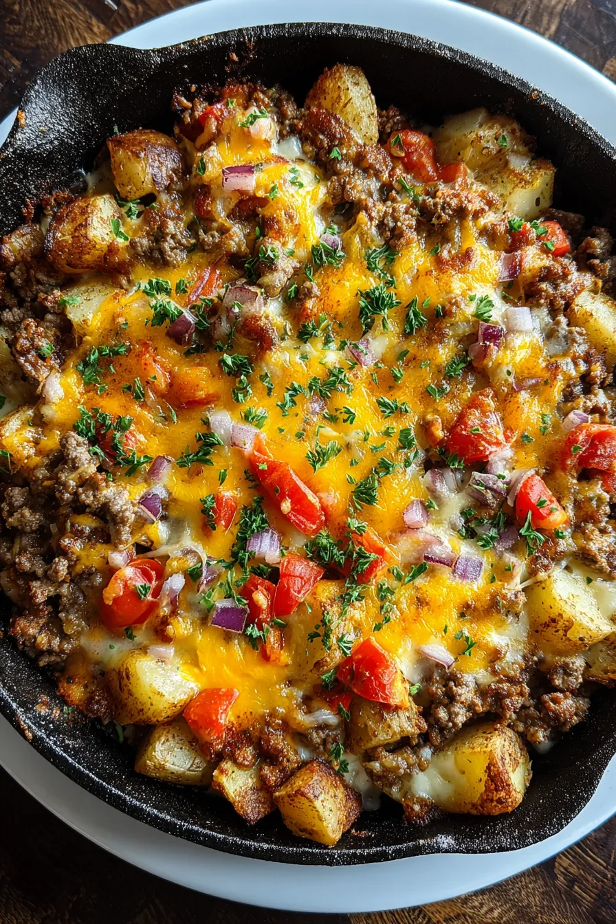 One-Pan Cheesy Meat & Potato Skillet – Cooking With Laura
