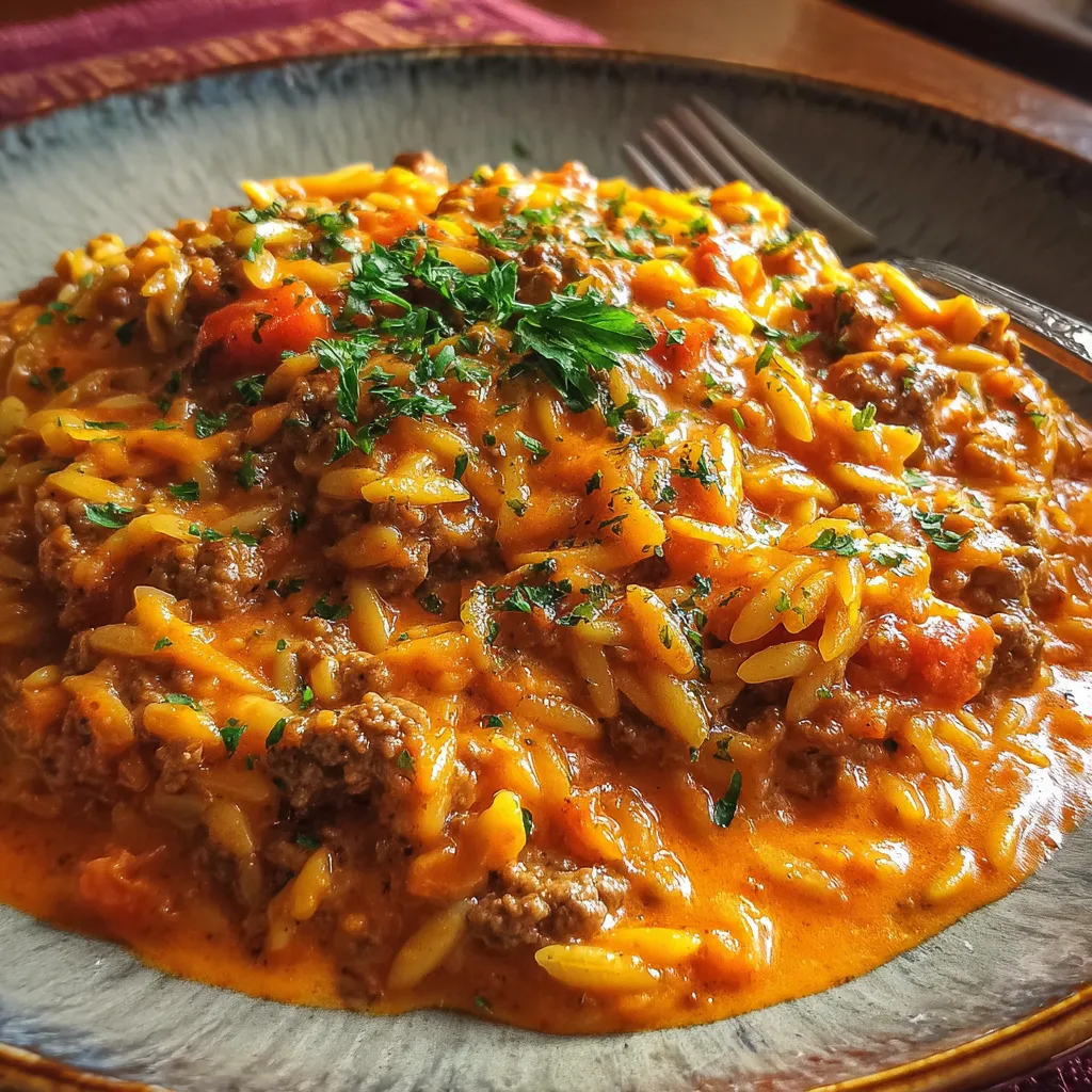 Ground Beef Orzo with Tomato Cream Sauce – Cooking With Laura